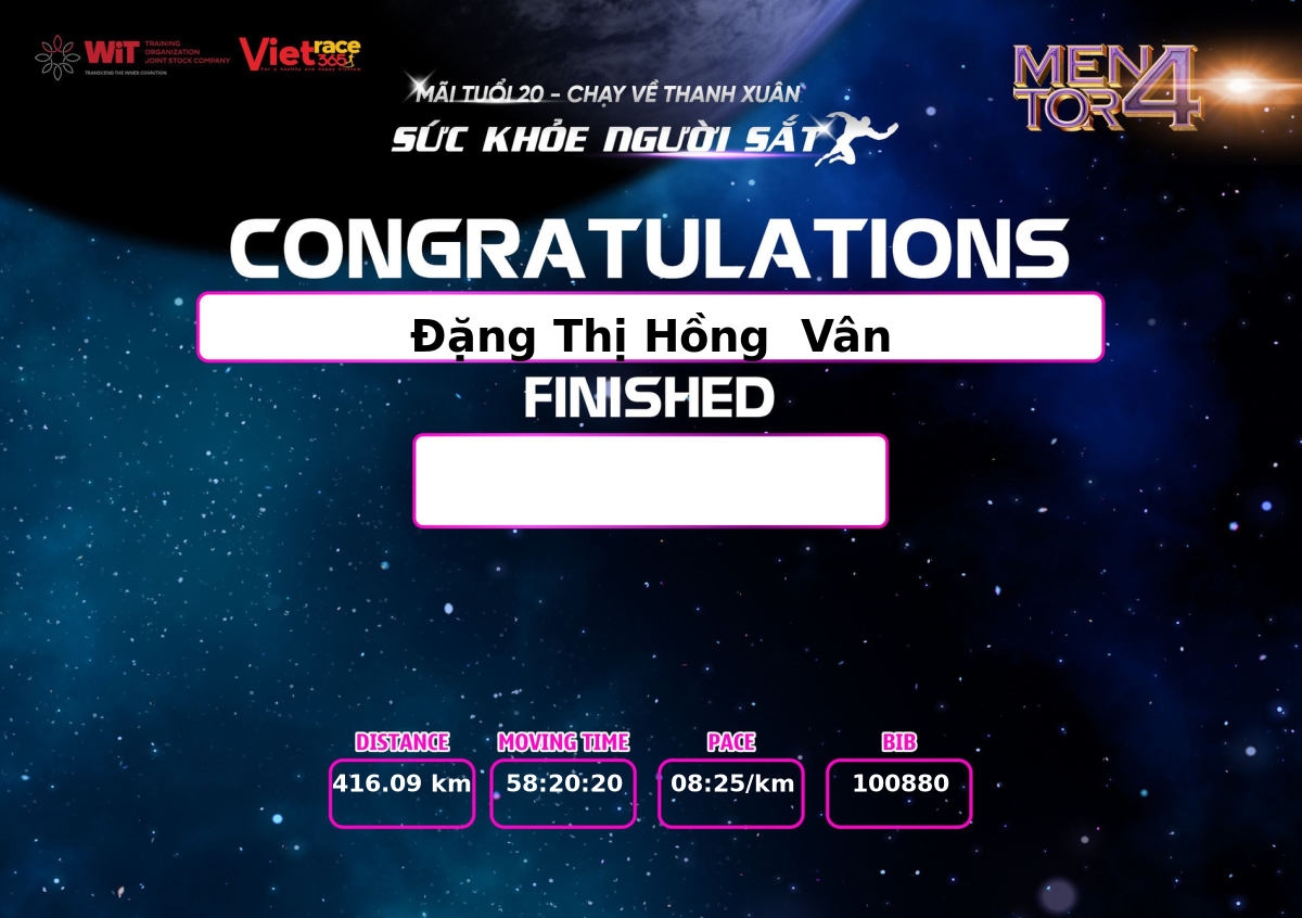 Chúc mừng Đặng Thị Hồng Vân đã hoàn thành cự ly 360km - MÃI TUỔI 20 - CHẠY VỀ THANH XUÂN 2023 ...