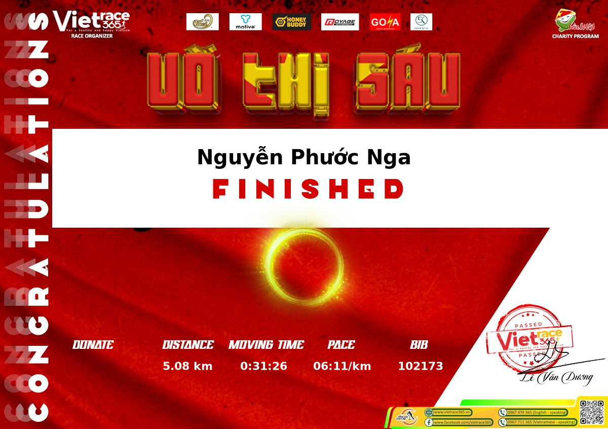 Chúc mừng Nguyễn Phước Nga đã hoàn thành cự ly 5km - Hào khí Việt Nam ...