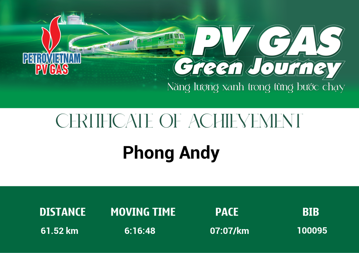 Chúc mừng Phong Andy đã hoàn thành cự ly 50km - PV GAS GREEN JOURNEY 2024 - VietRace365 - Tổ ...